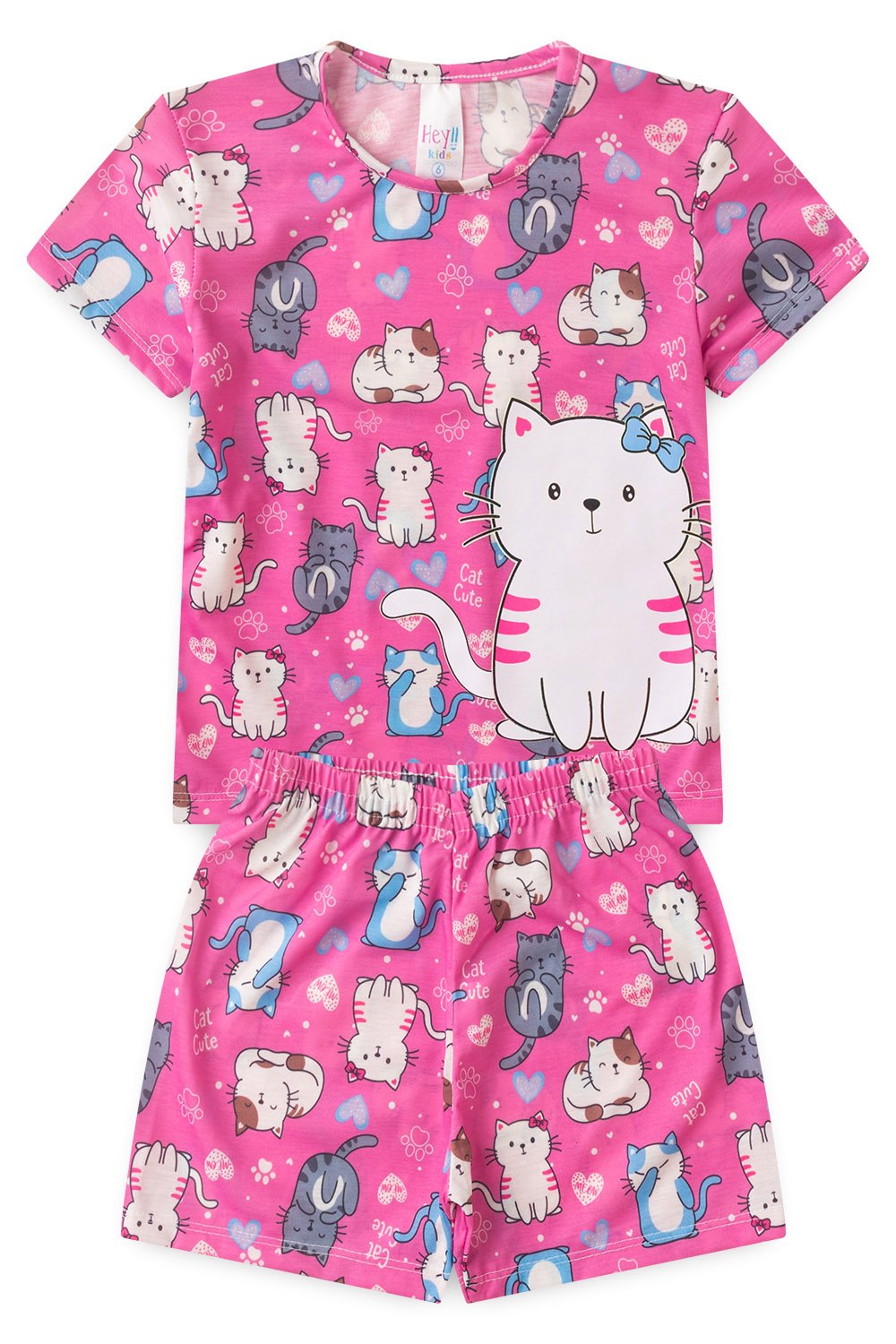 Pijama Infantil Feminino Verão Gata - Hey Kids