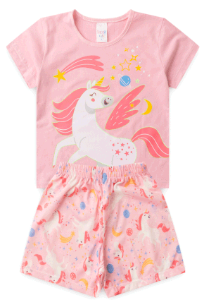 Pijama Infantil Feminino Verão Cavalo - Hey Kids